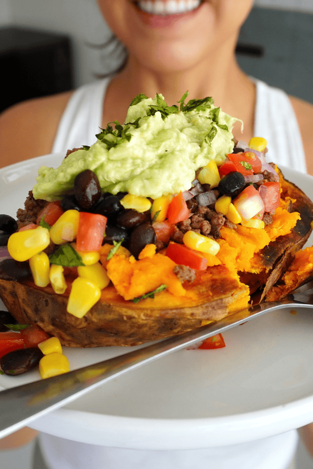 Camote Relleno con Frijoles y Carne - Cocina con Michela